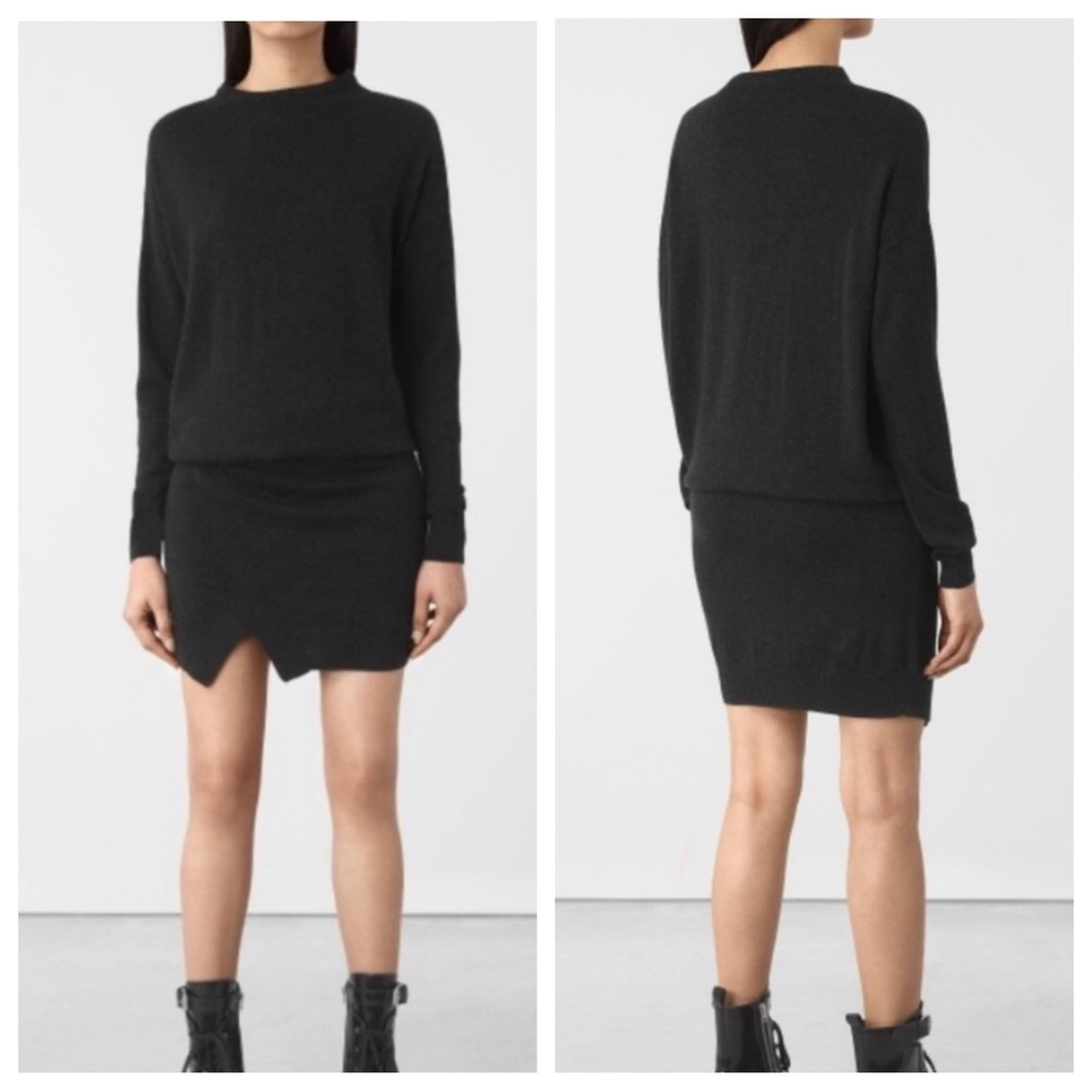 All Saints Casa Dress In Charcoal Wool/Cashmere | 10 - Gem